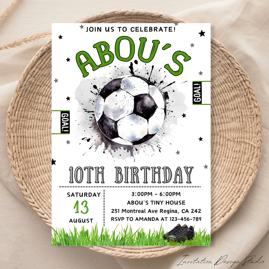 Editable Soccer Birthday Invitation Football Theme Party Boy Birthday ...