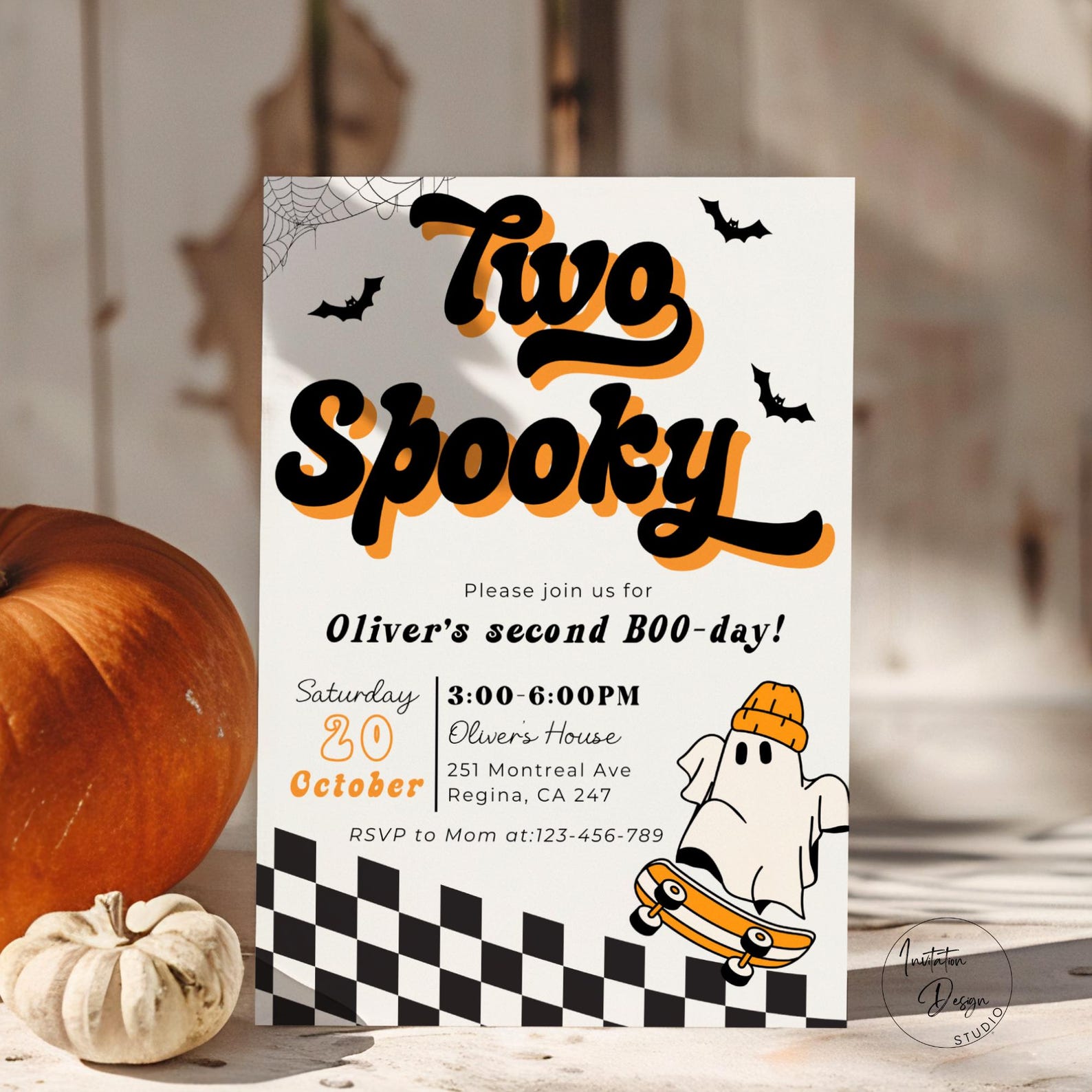 Editable Two Spooky Invitation Halloween Birthday Invitation Ghost 2nd ...