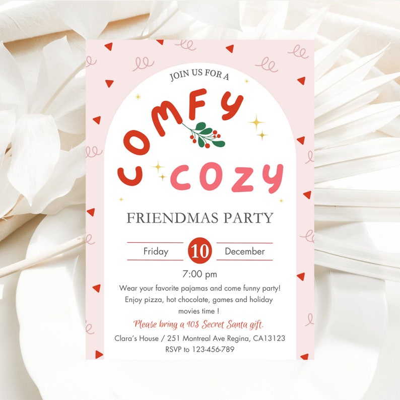 Comfy and Cozy Christmas Invite Comfy Cozy Friendsmas Party Invitation ...