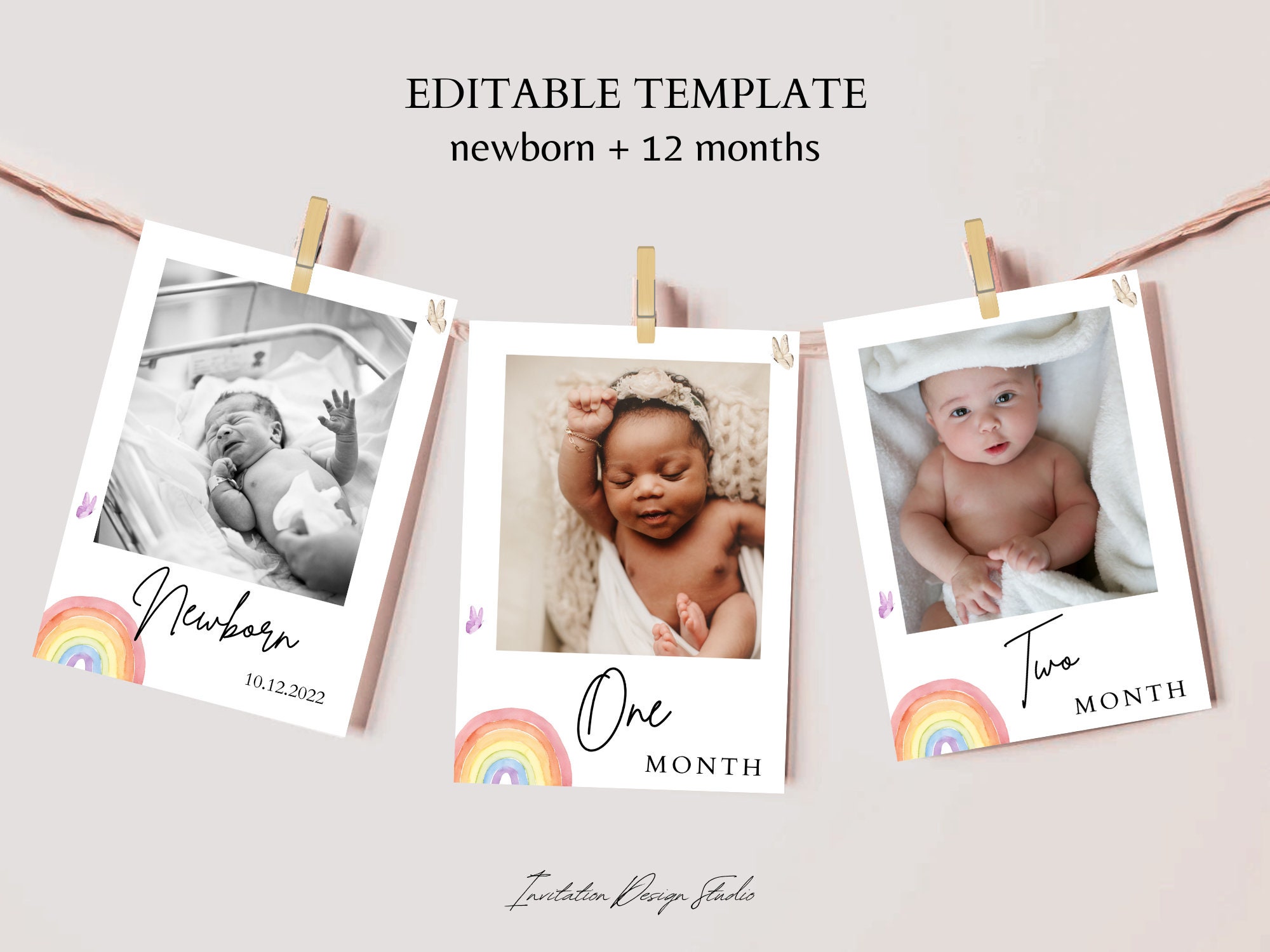 Editable Pastel Rainbow Monthly Photo Banner Customizable - Etsy