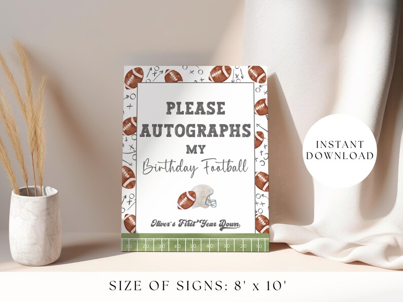 First Year Down Birthday Autograph Sign 1st Year Down Football Party ...