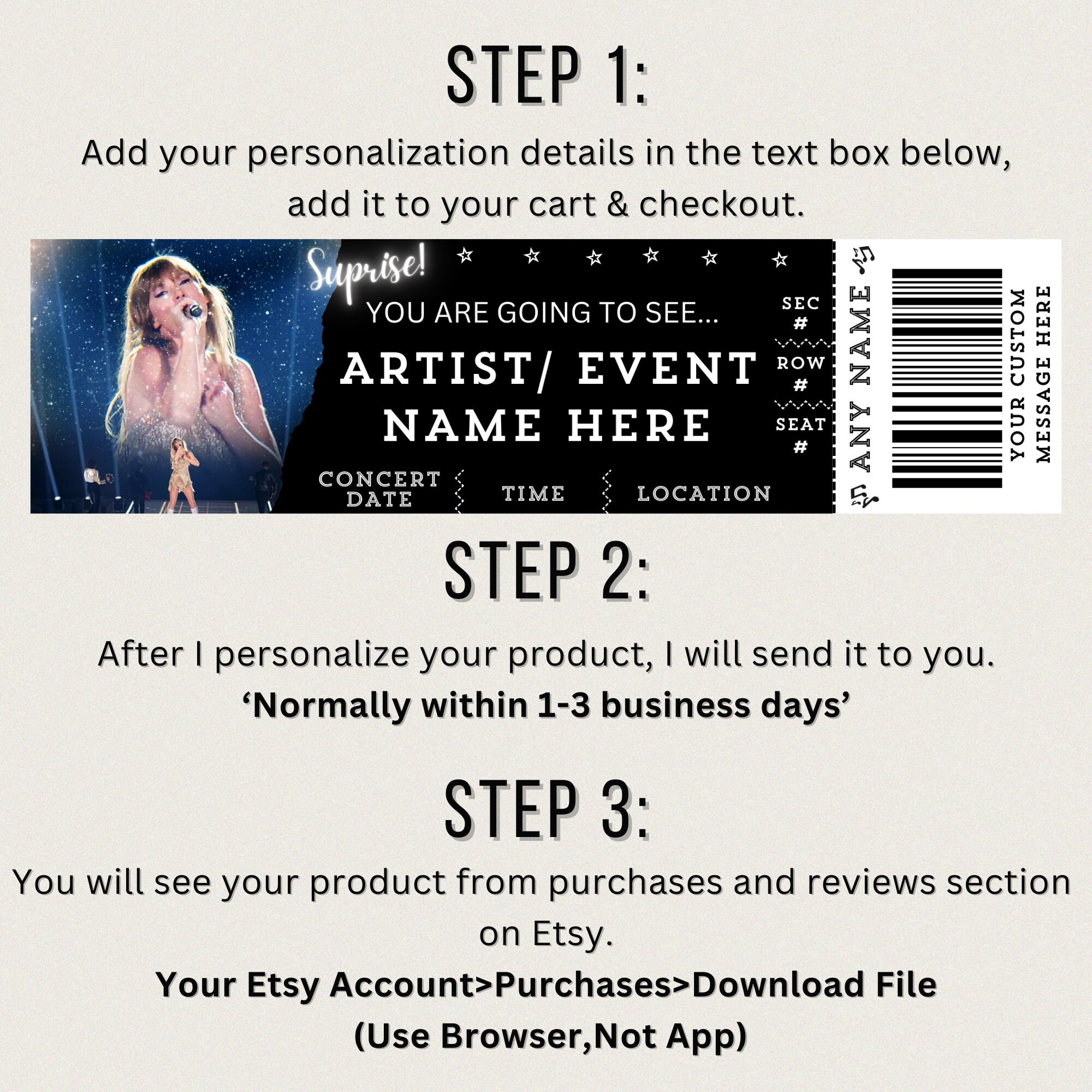Concert Ticket Gift Custom Music Tickets PERSONALIZED FOR YOU Concert ...