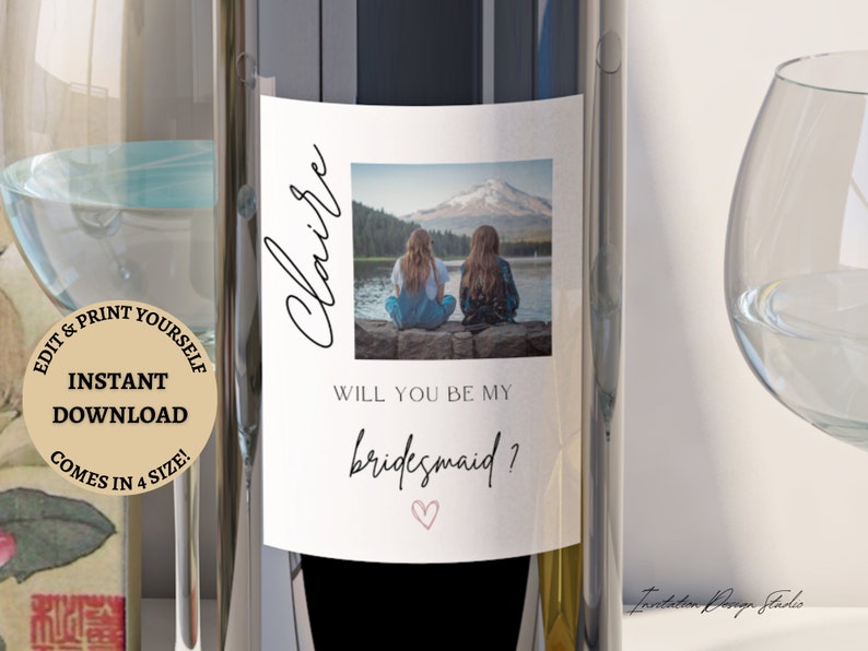 Will You Be My Bridesmaid Wine Label Template Custom Wine Label ...