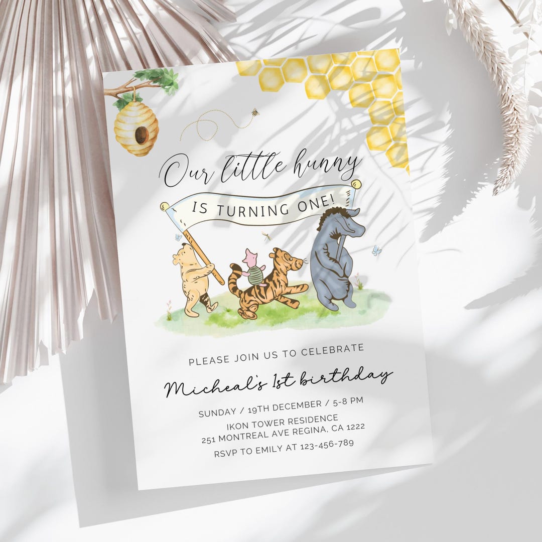Classic Winnie the Pooh Birthday Invitation A Little Hunny 1st Birthday ...