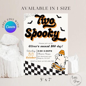 Editable Two Spooky Invitation Halloween Birthday Invitation Ghost 2nd ...