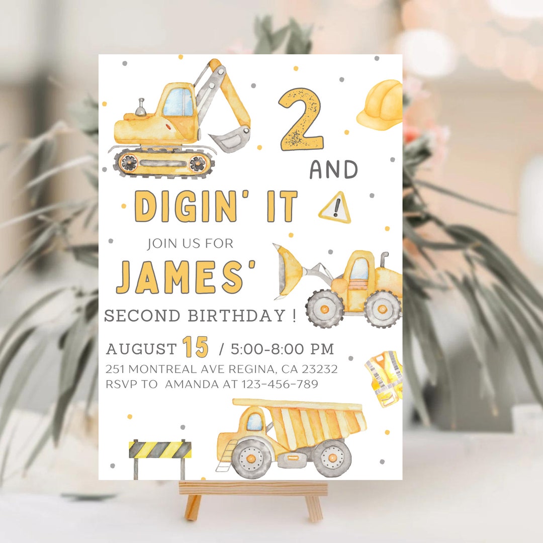 Editable Construction Birthday Dump Truck Party Excavator Invitation ...