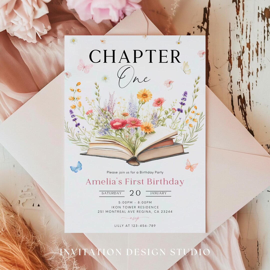 A New Chapter Begins Storybook First Birthday Invitation, One for the ...