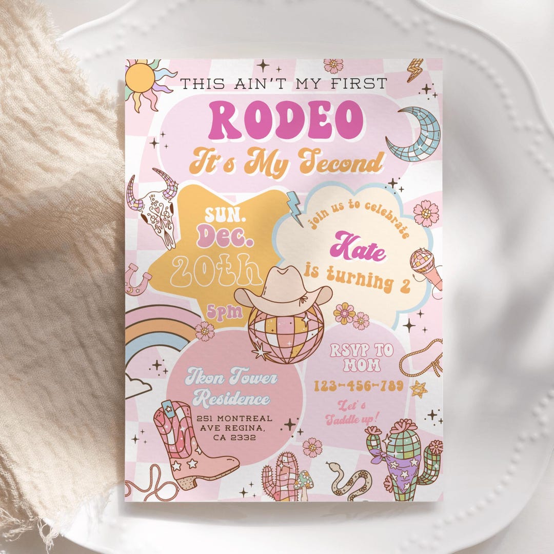 Editable My Second Rodeo Birthday Invitation Wild West Birthday 2nd ...