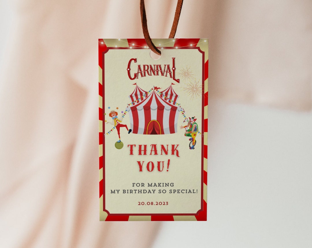 Circus Theme Party Thank You Tag Carnival Favor Tag Circus Favor Tag - Etsy