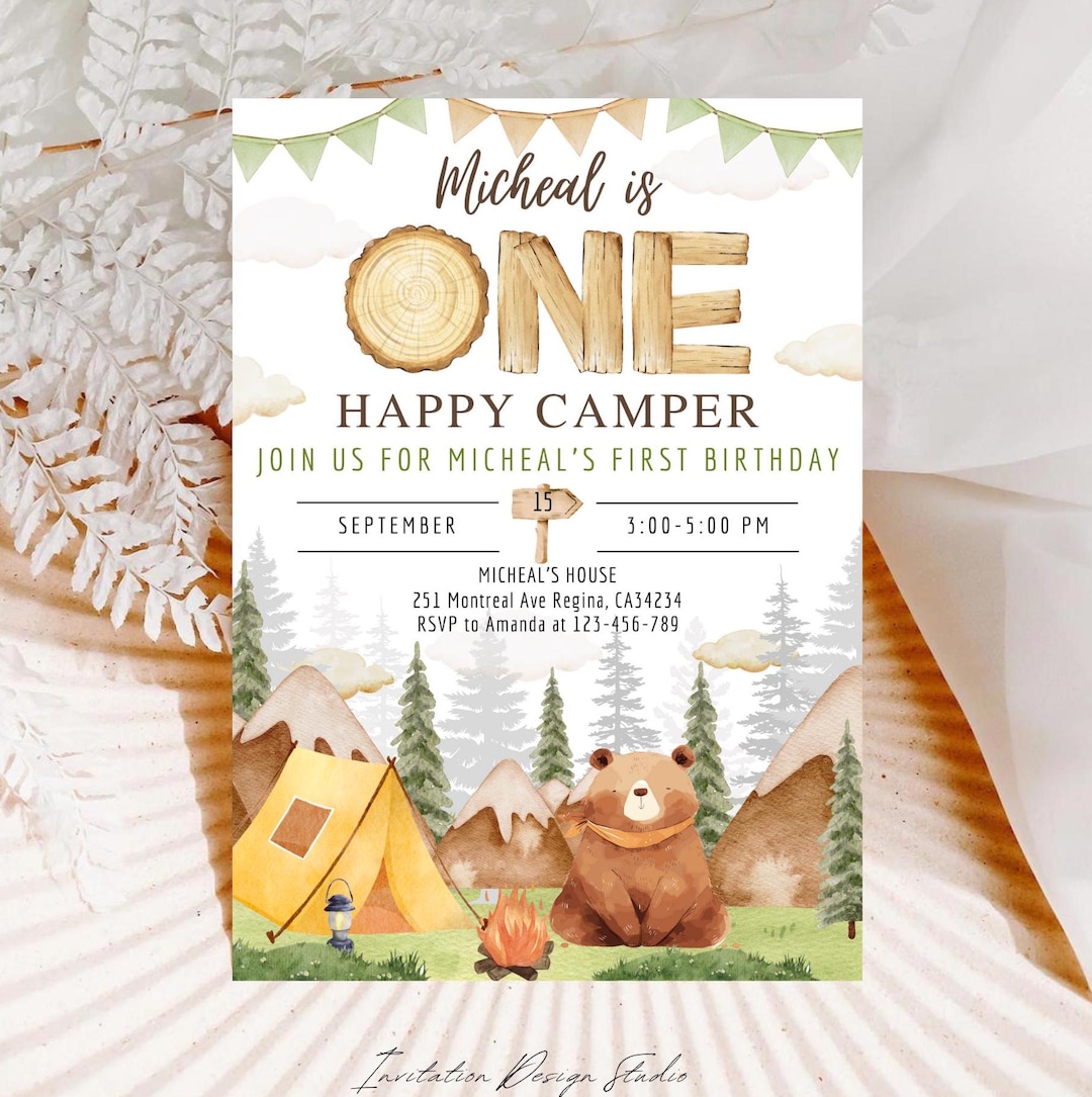 One Happy Camper Birthday Invitation First Birthday Happy Camper Party Invitation One Happy ...