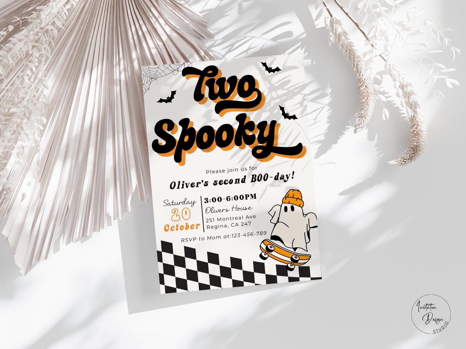 Editable Two Spooky Invitation Halloween Birthday Invitation Ghost 2nd ...