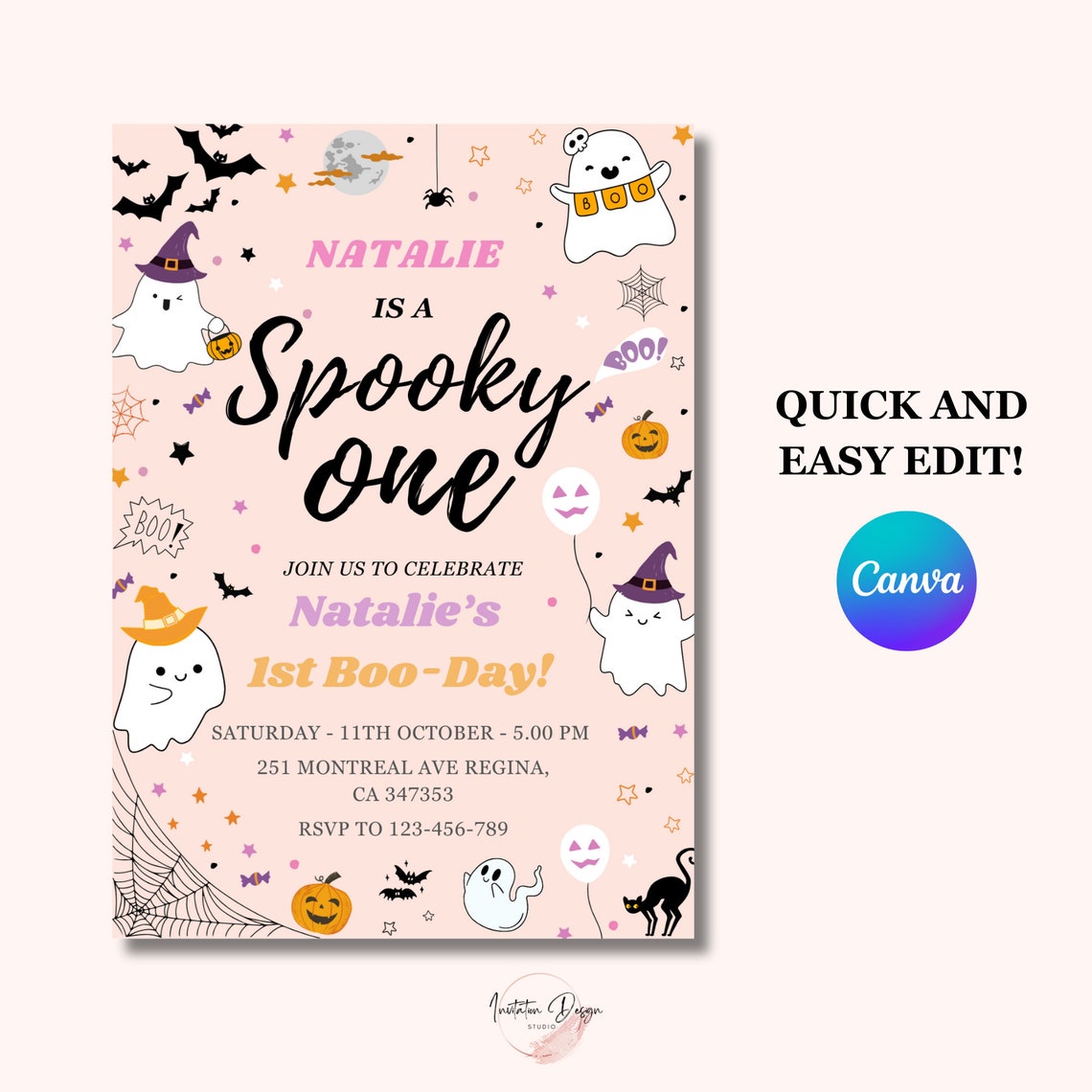 Editable Halloween Cute Spooky Invite One Spooky Invite Girly - Etsy