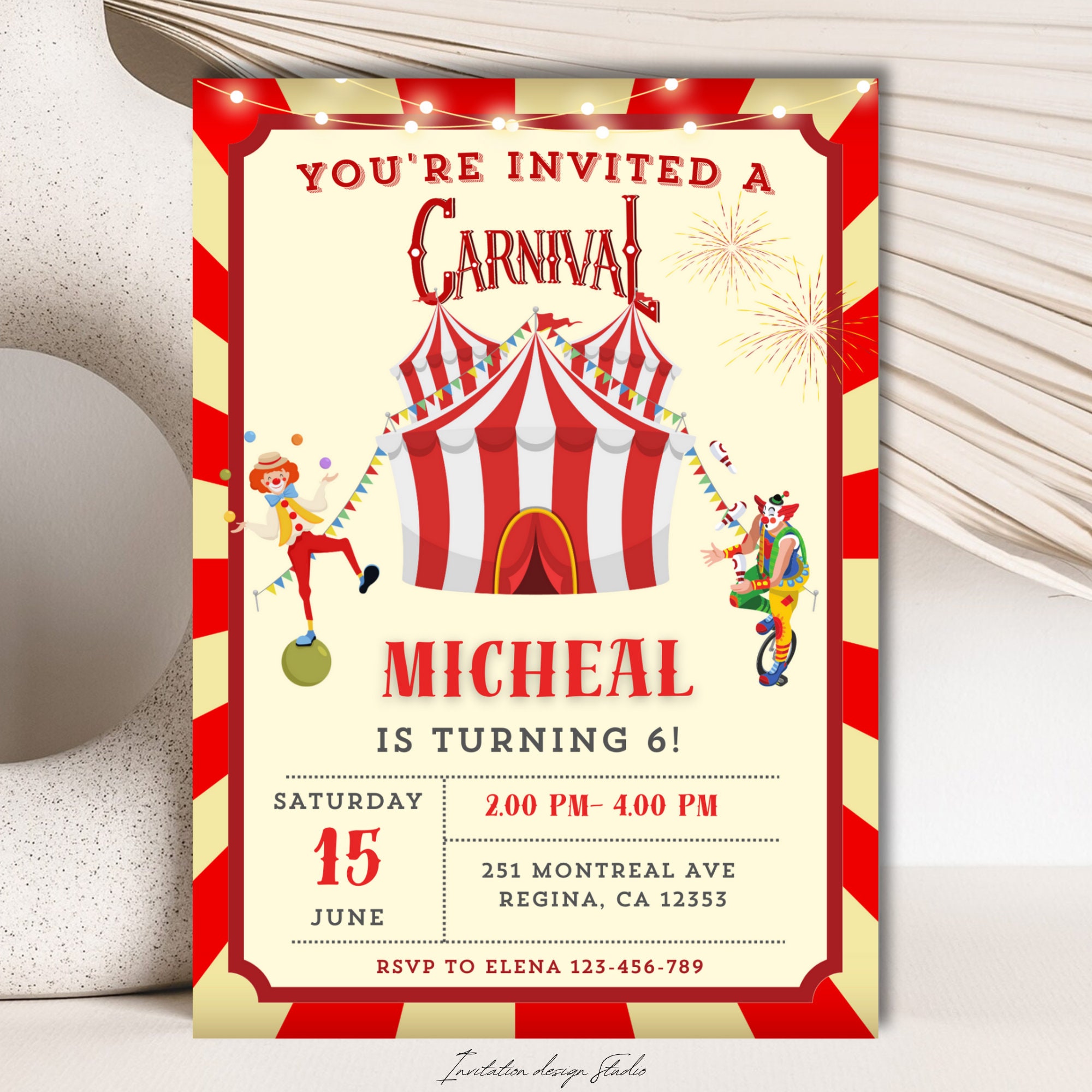 Carnival Theme Party Invitation Circus Theme Invite Carnival - Etsy