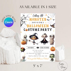 Editable Halloween Costume Party Invitation | Cute Spooktacular Invite ...