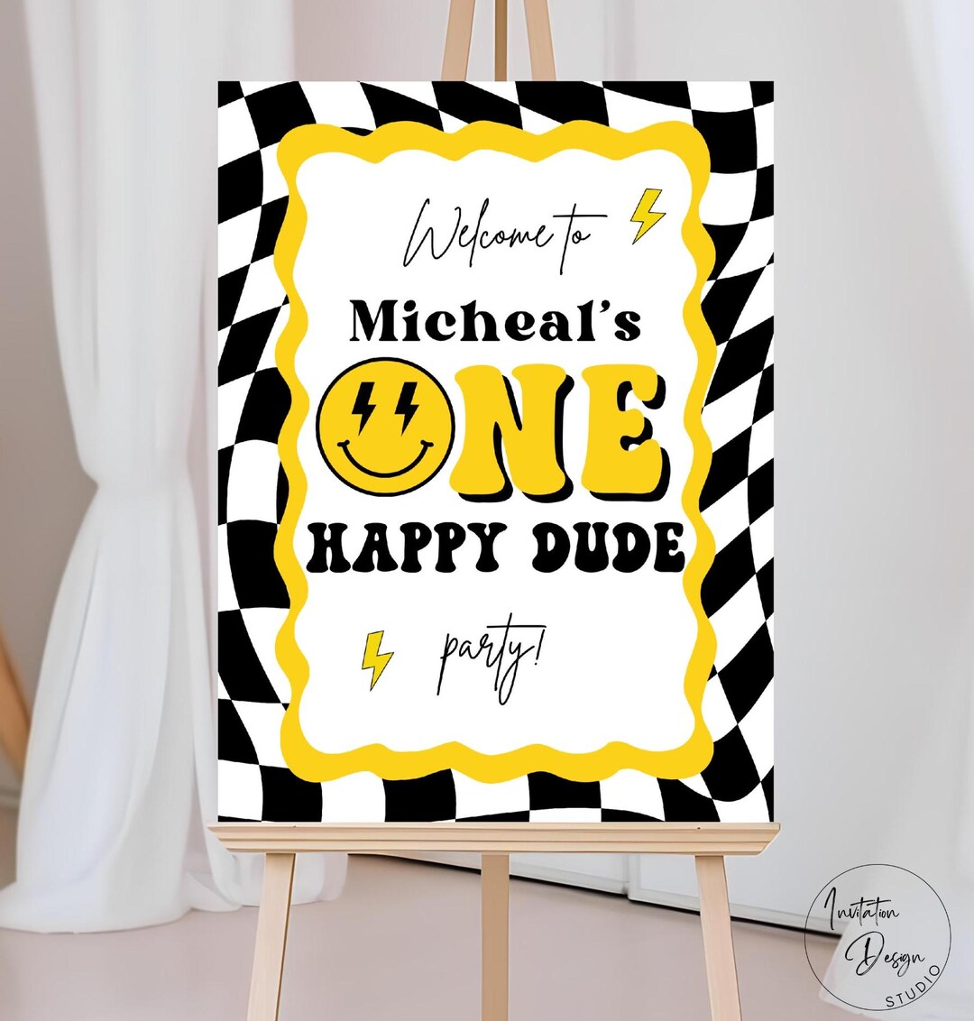 One Happy Dude Welcome Sign Lightning Bolt Smile Welcome Sign Smiley ...