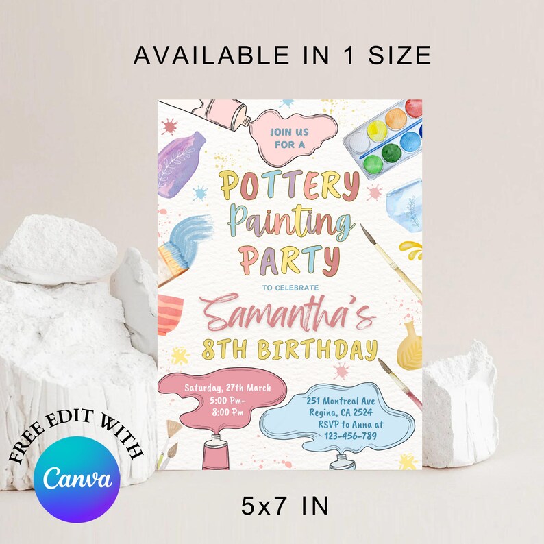 Editable Pottery Painting Birthday Invitation Colorful Pottery Art ...