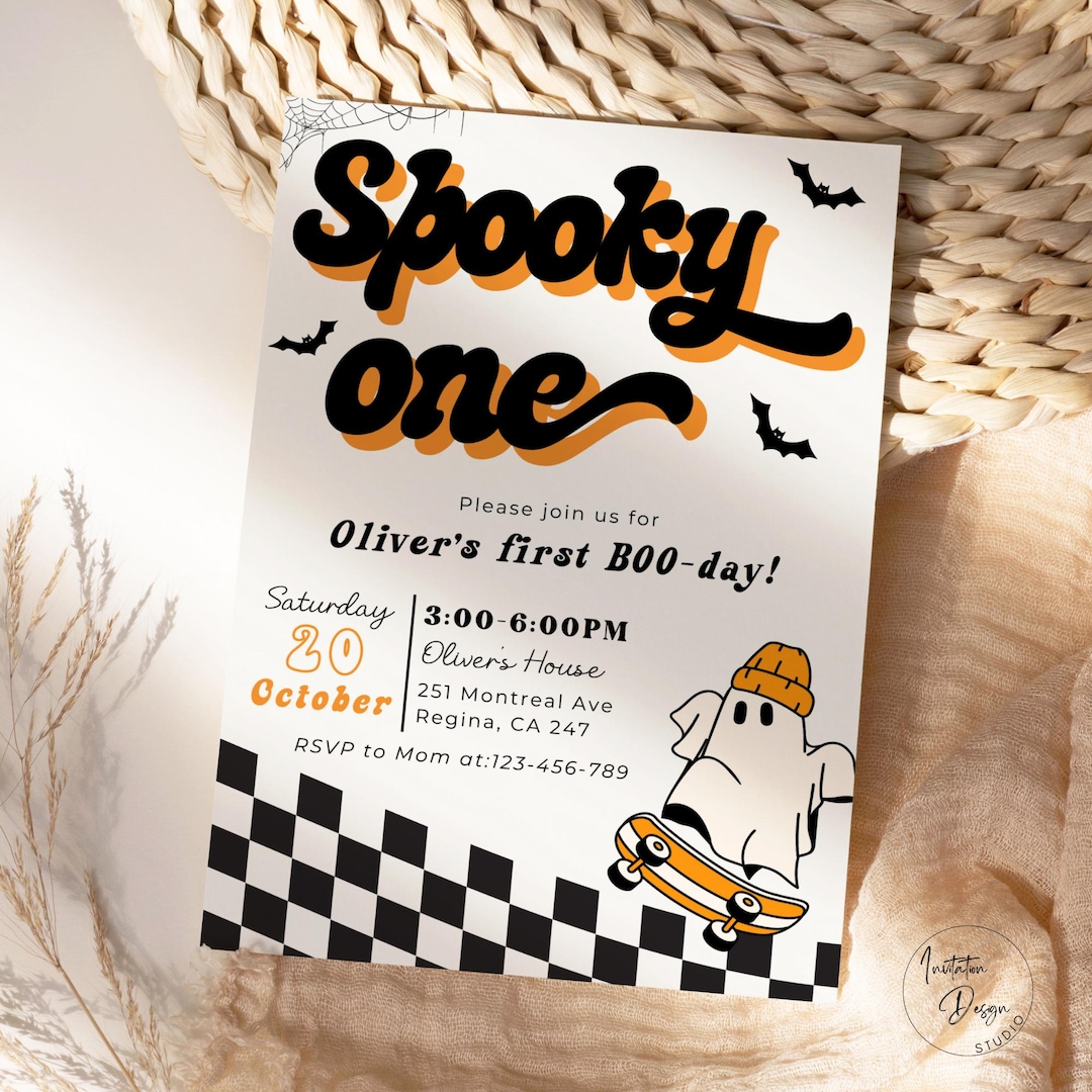 Spooky One Birthday Invitation Boy Halloween Birthday Invitation Spooky ...