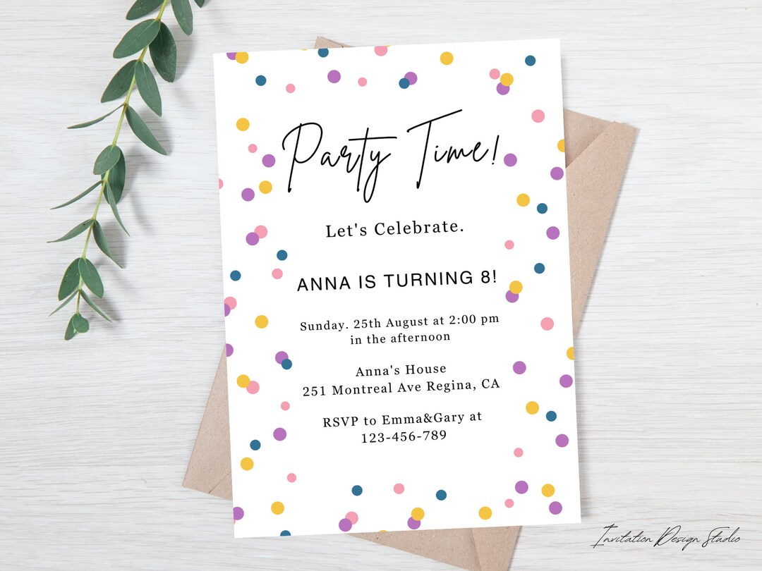 Colored Confetti Birthday Invitation Colored Invitation Confetti Invite ...