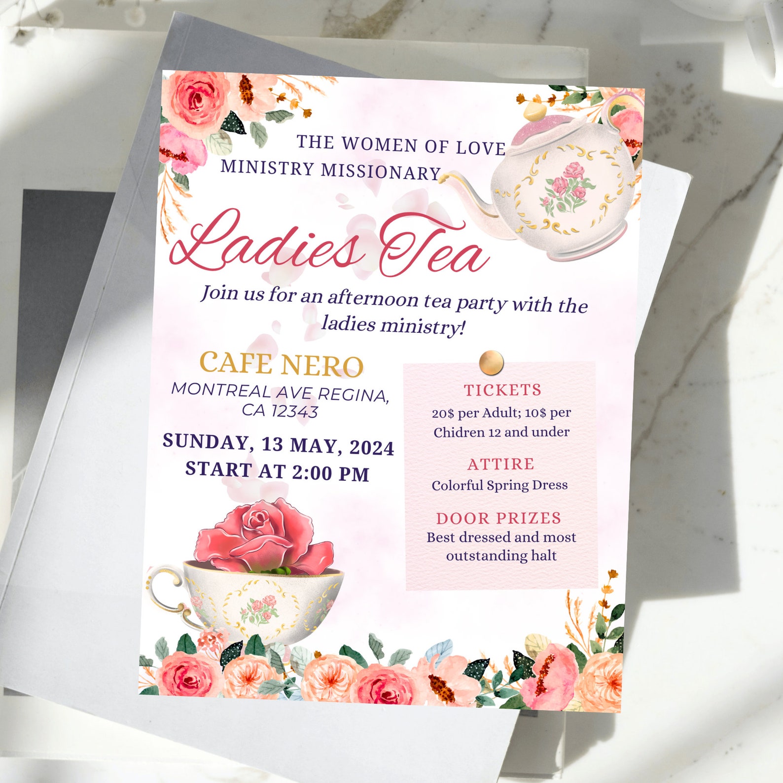 Ladies Tea Event Flyer Ladies Tea Event Ticket Women's Ministry Tea ...