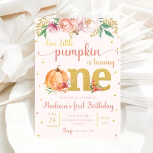 Editable Pumpkin 1st Birthday Invitation Our Little Pumpkin Birthday ...