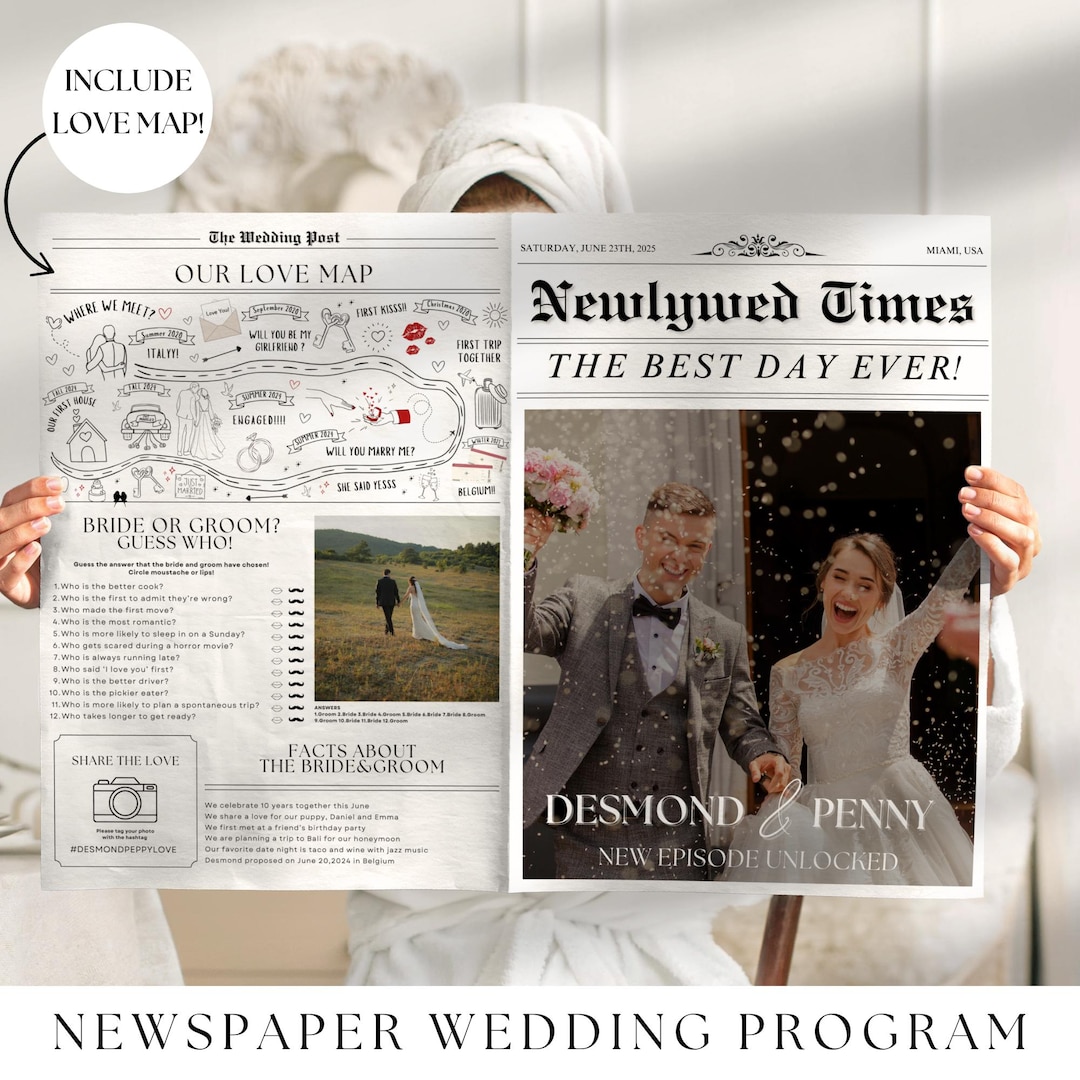 Wedding Newspaper Template With Photo, Printable Wedding Infographic ...