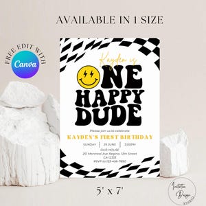 One Happy Dude Invitation Smiley Face Birthday Invitation One Cool Dude ...