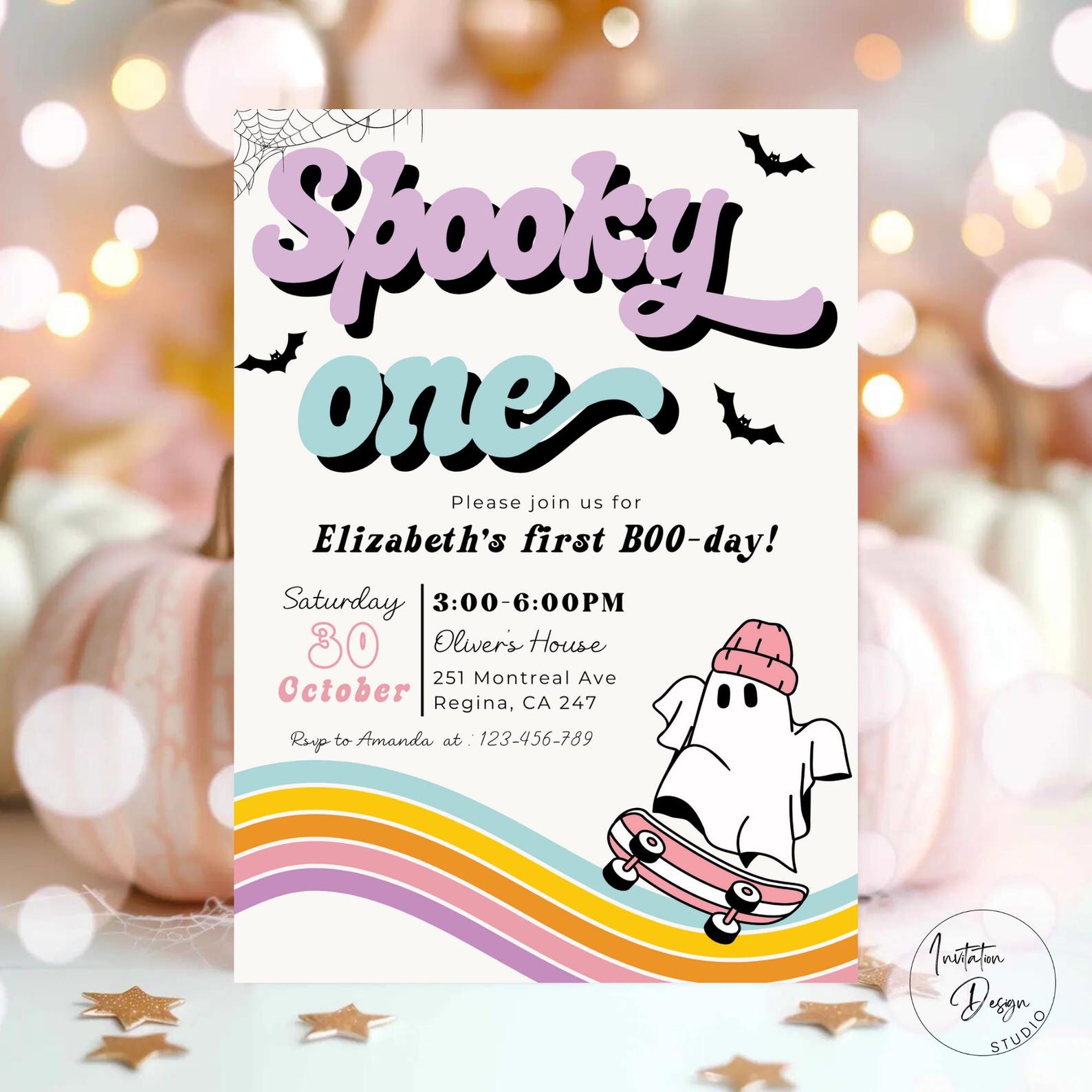 Spooky One Birthday Party Girl Invitation Halloween Girl Birthday 1st ...