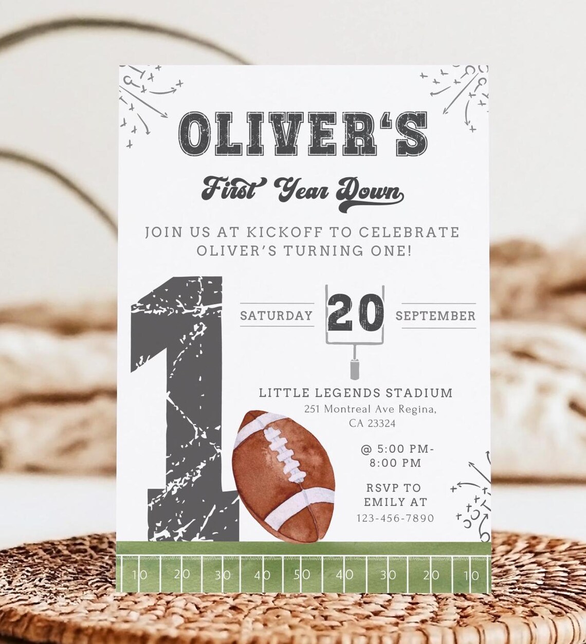First Year Down Birthday Invitation First Down Birthday Invitation ...