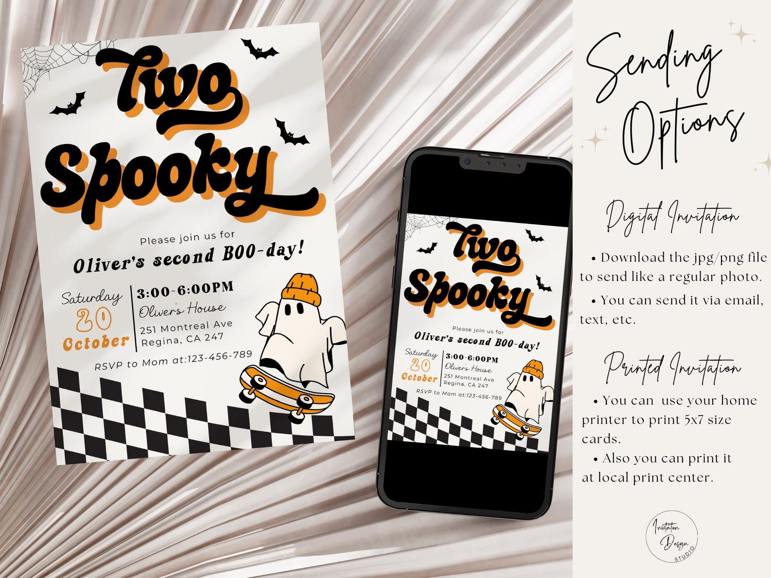 Editable Two Spooky Invitation Halloween Birthday Invitation Ghost 2nd ...
