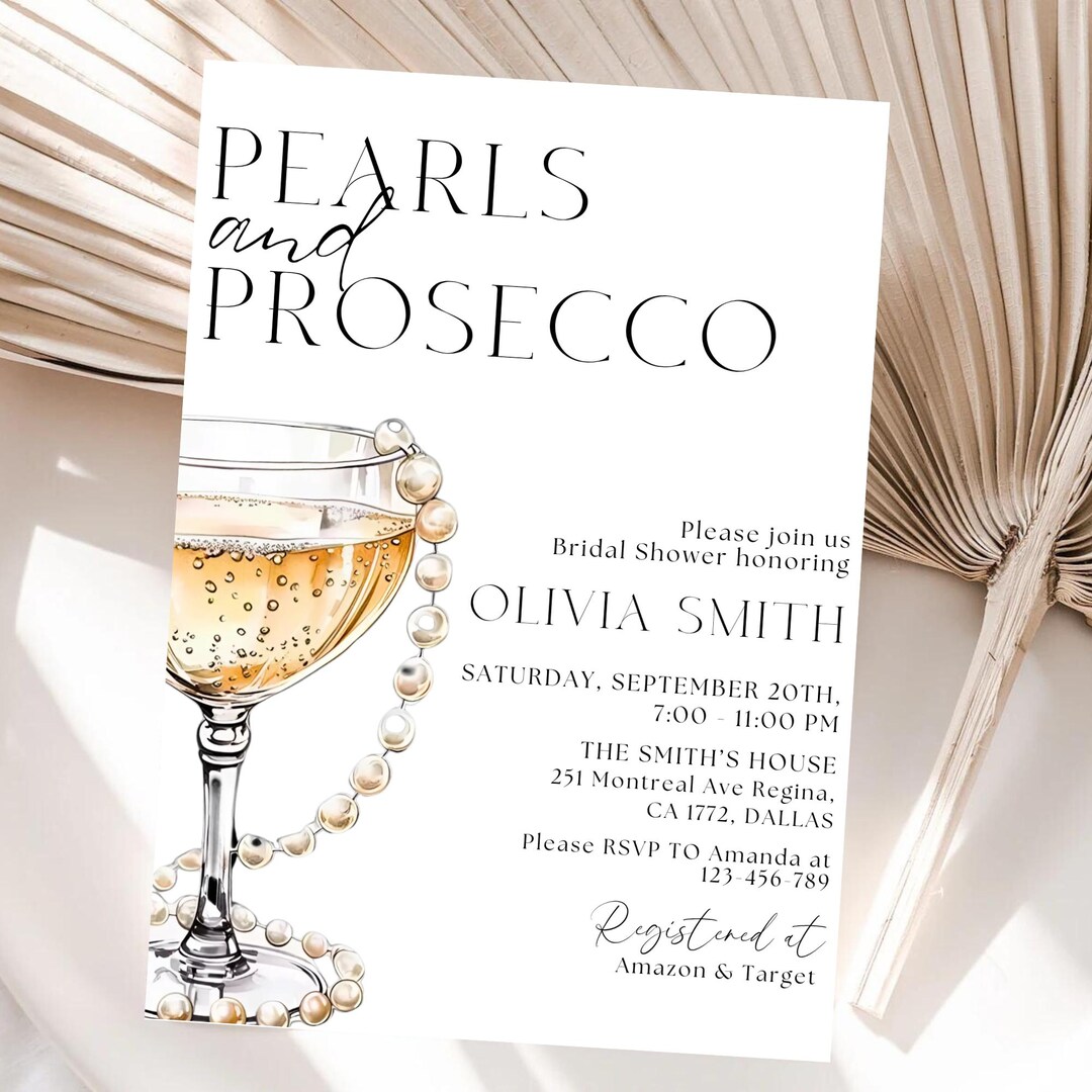 Pearls & Prosecco Bridal Shower Invitation Gold Pearls and Prosecco ...