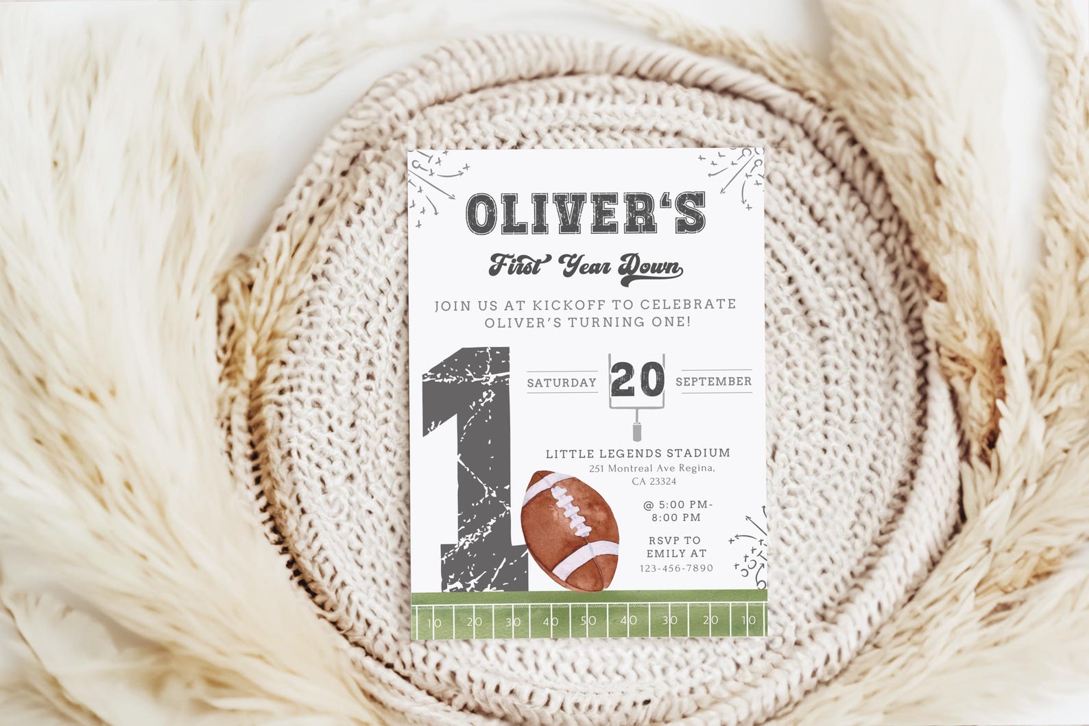 First Year Down Birthday Invitation First Down Birthday Invitation ...