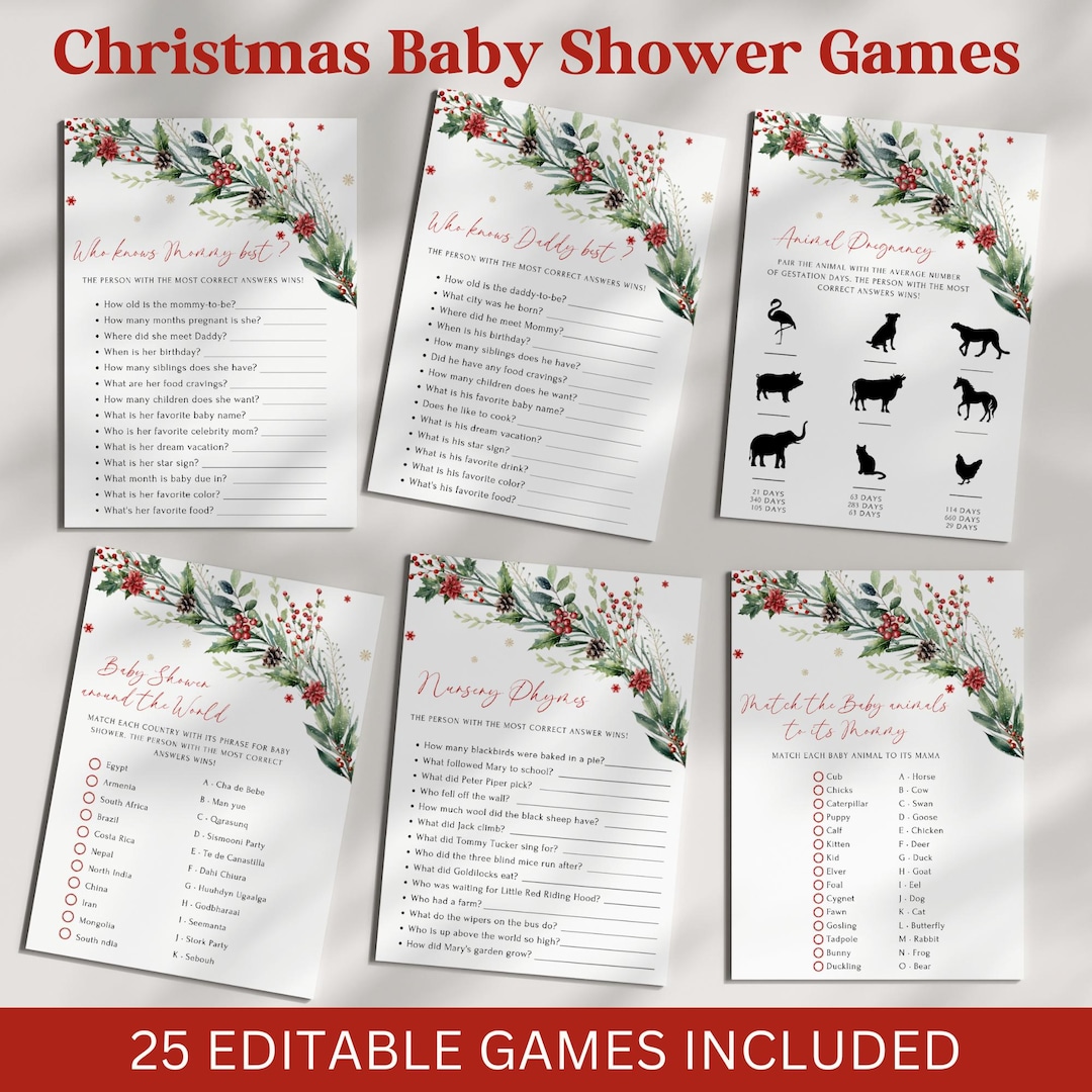 Christmas Baby Shower Games Santa Baby Shower Games Merry Little ...