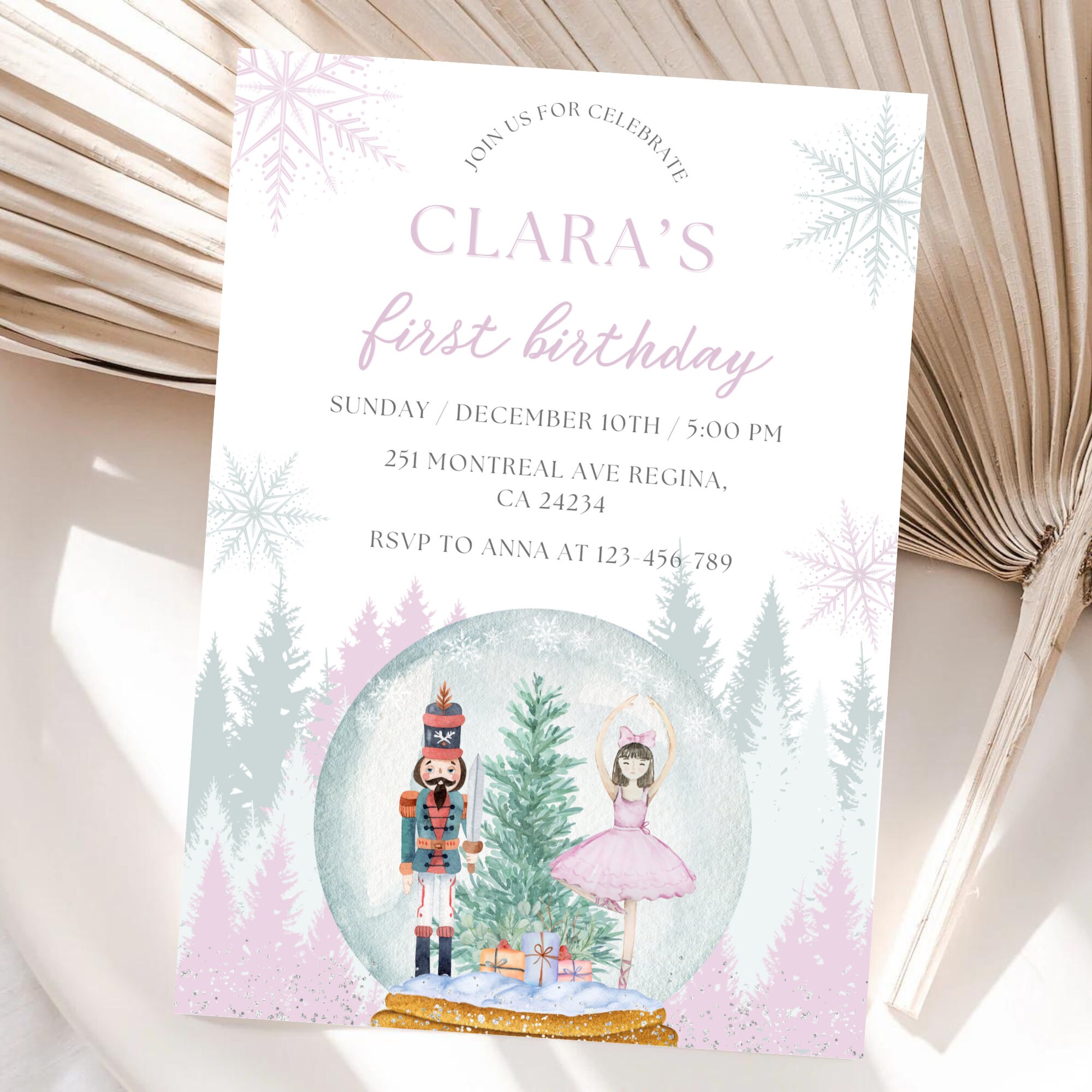 Cute Nutecracker Snow Globe Party Invite - Winter Theme Digital ...