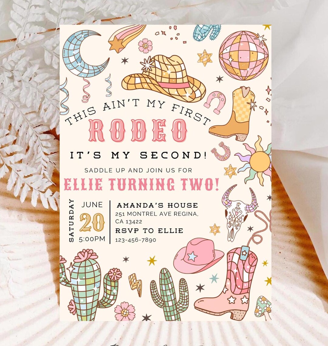 My Second Rodeo Birthday Invitation Wild West Cowgirl Rodeo Birthday ...