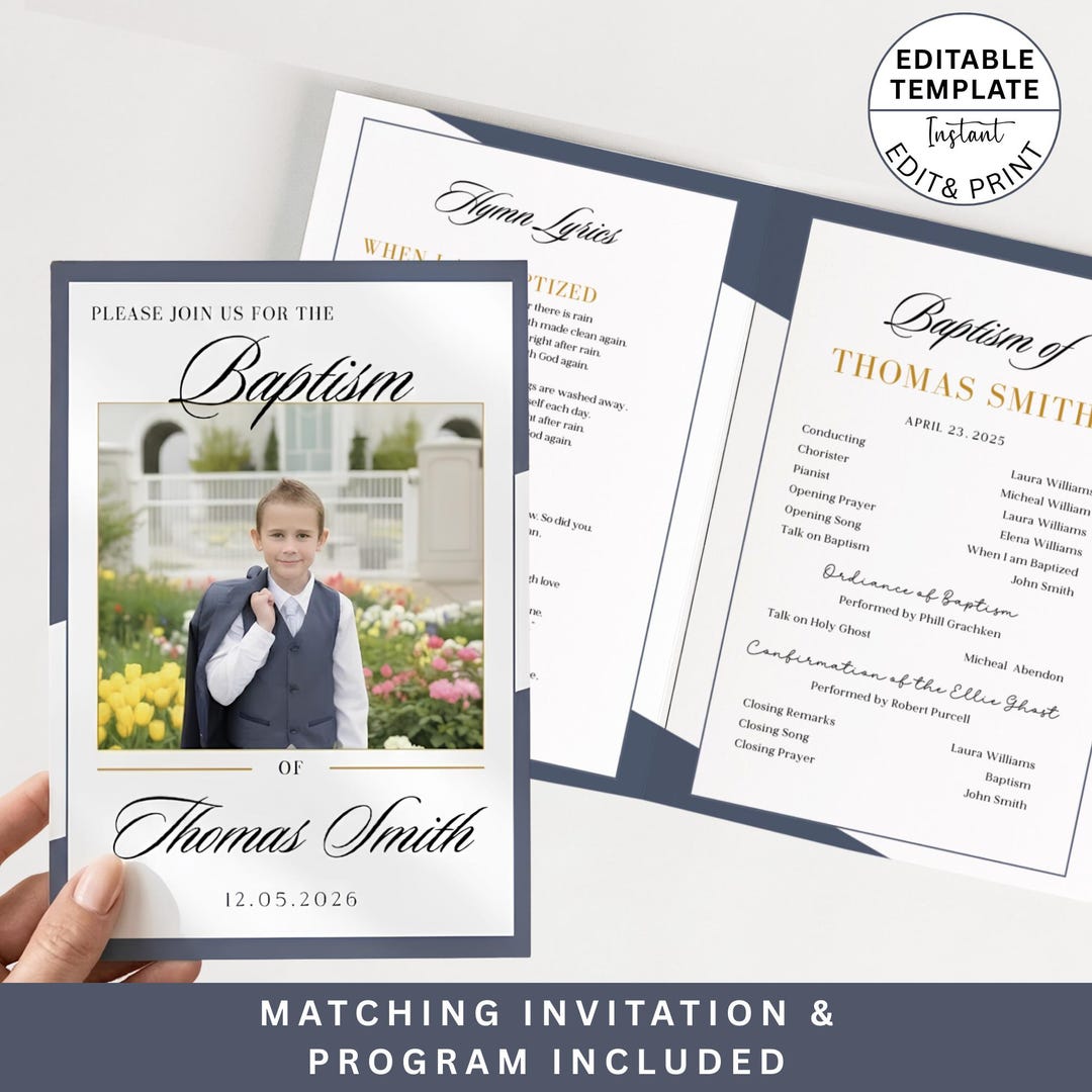 Editable Boy Baptism Program Template, LDS Christening Invite With ...