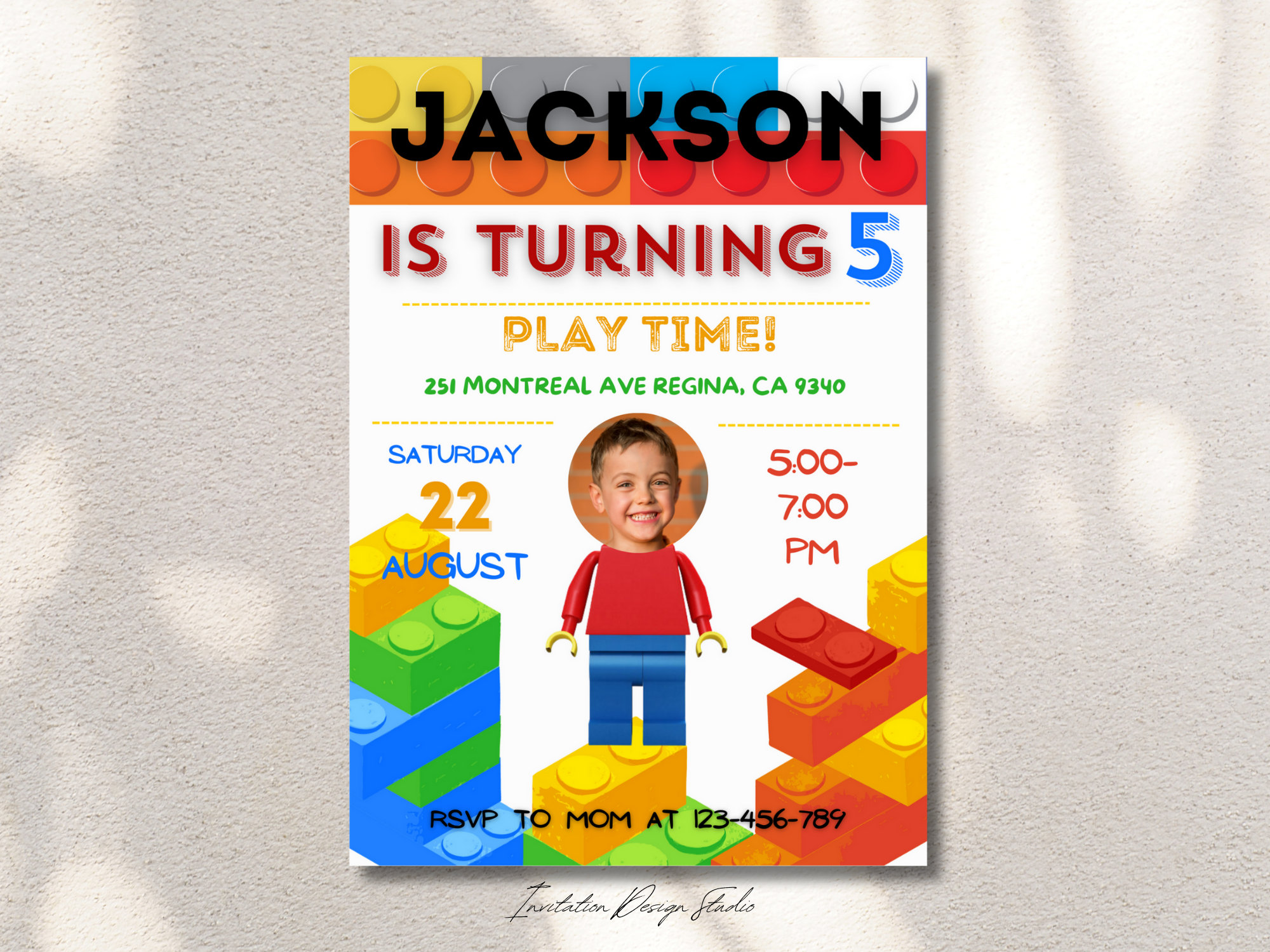 Building Blocks Birthday Invitation Bricks Party Invite Building Block ...