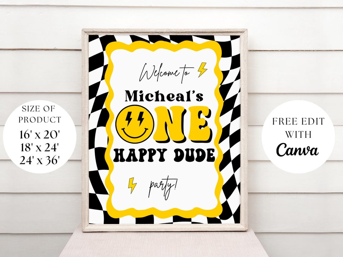 One Happy Dude Welcome Sign Lightning Bolt Smile Welcome Sign Smiley ...