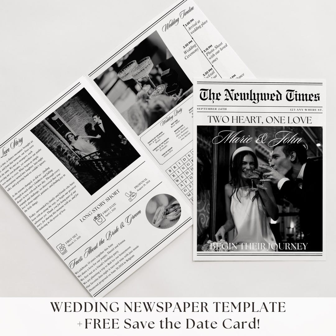 Wedding Newspaper Template, Customizable Newspaper Wedding Template ...