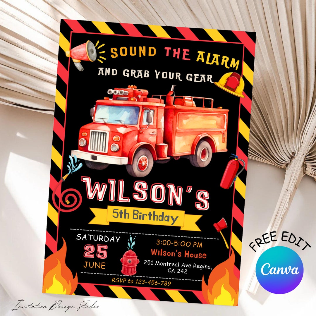 Editable Firetruck Birthday Invitation Fire Truck Birthday Party ...