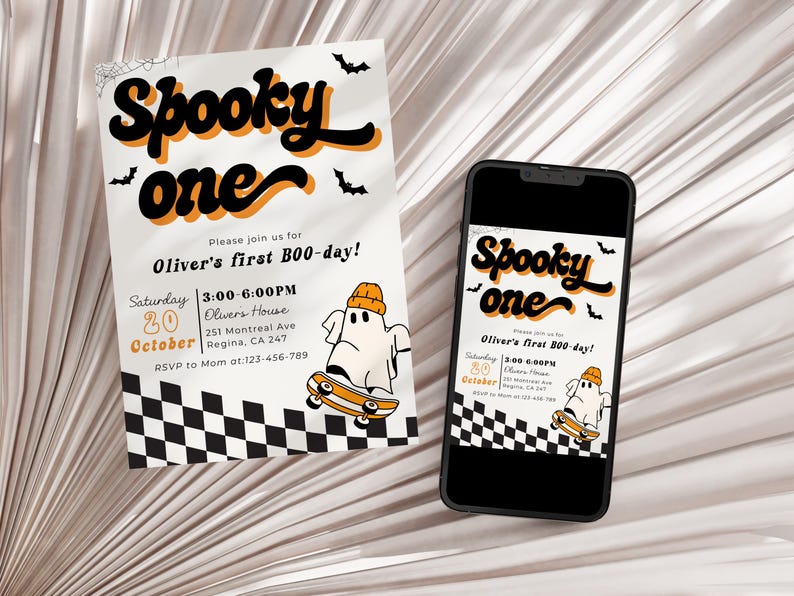 Spooky One Birthday Invitation Boy Halloween Birthday Invitation Spooky ...