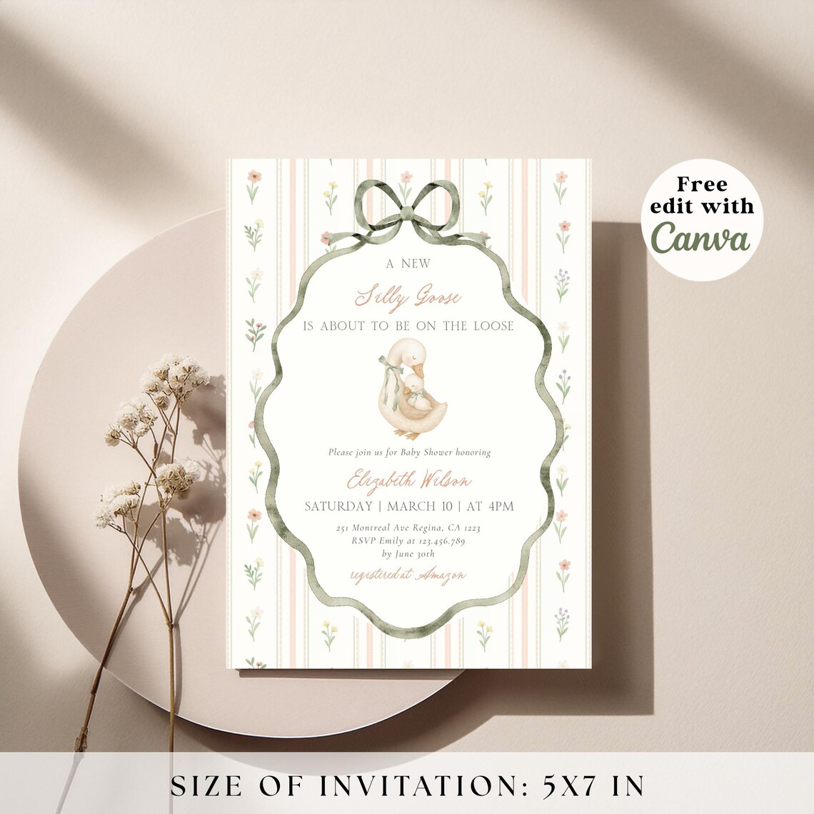 Silly Goose on the Loose Baby Shower Invitation, Vintage Goose Baby ...