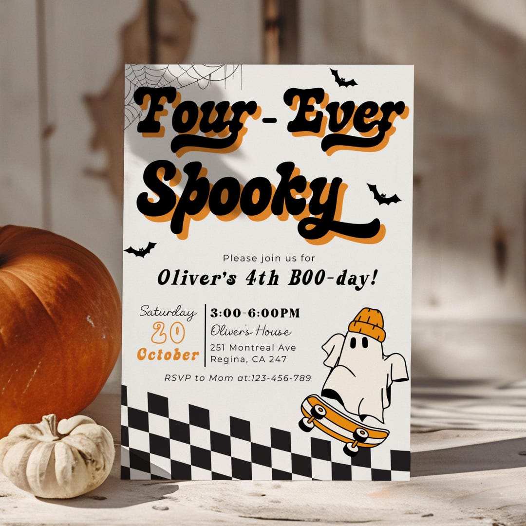 Four Ever Spooky Birthday Invitation Halloween Birthday Invitation 4th ...