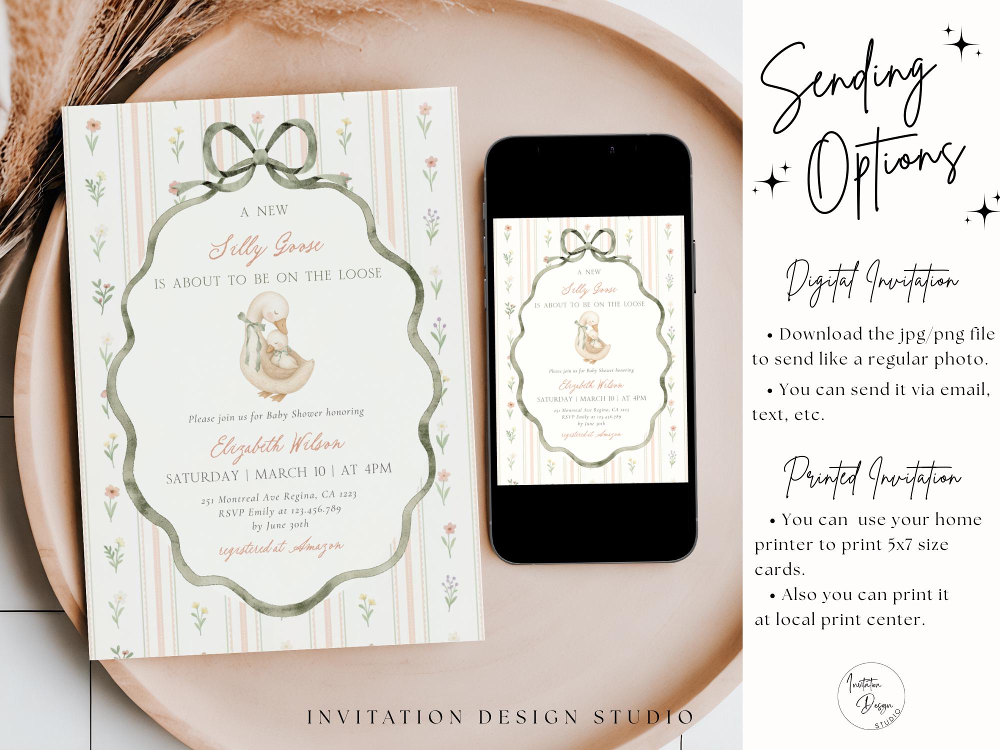 Silly Goose on the Loose Baby Shower Invitation, Vintage Goose Baby ...