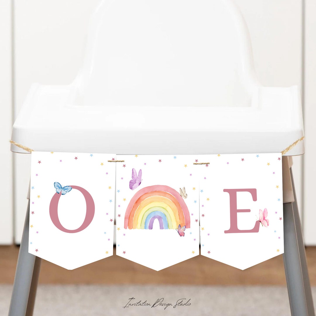 Editable Rainbow One Highchair Banner Rainbow Theme Party One Banner ...