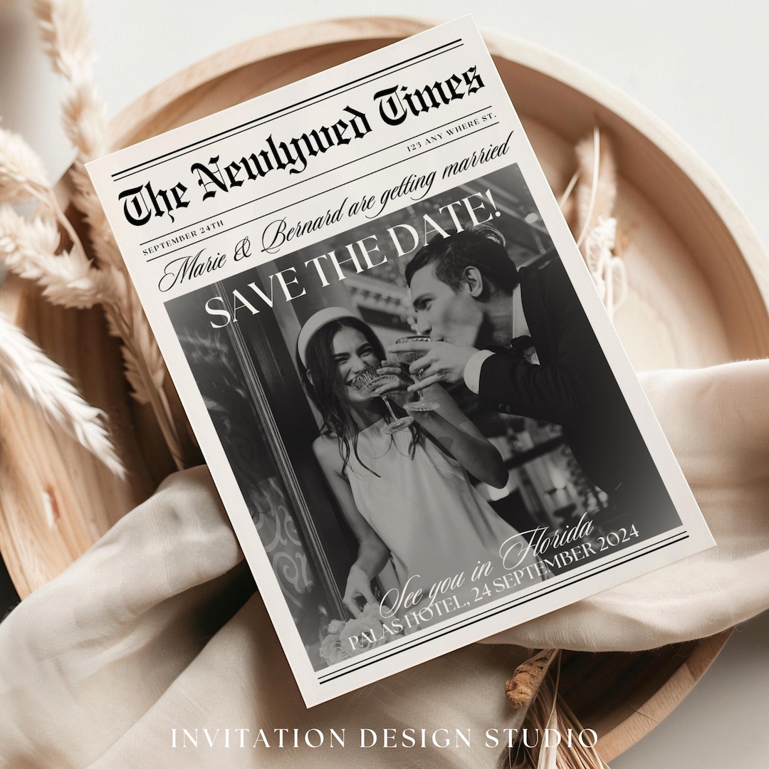 Save the Date Newspaper Template, Save the Date Card Template With ...