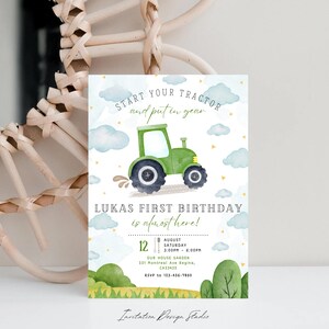 Editable Green Tractor Birthday Invitation Tractor Party Invitation Boy ...