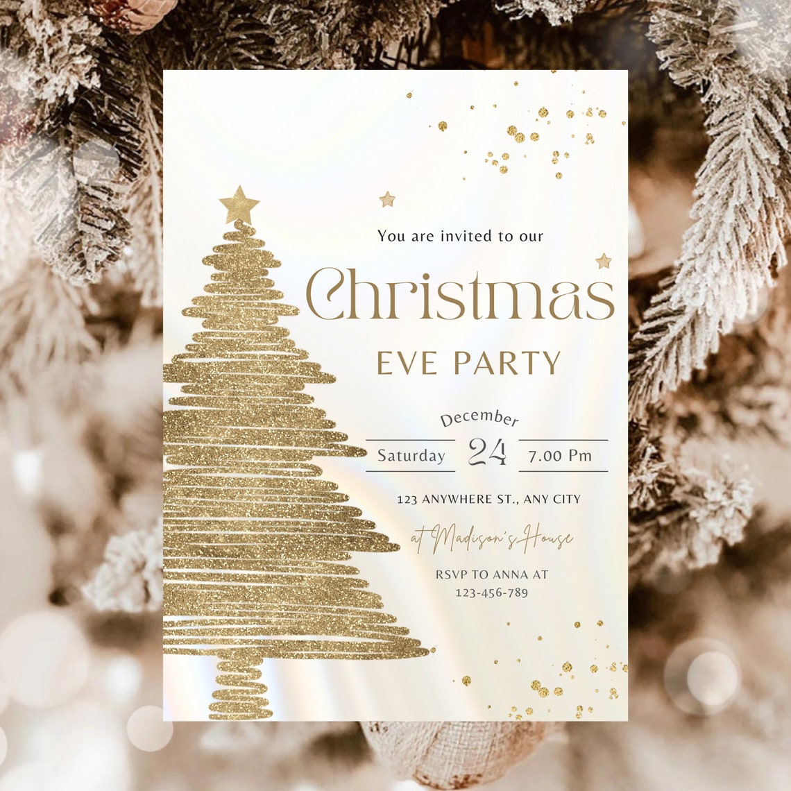 Editable Gold Boho Christmas Party Invitation Jingle and - Etsy