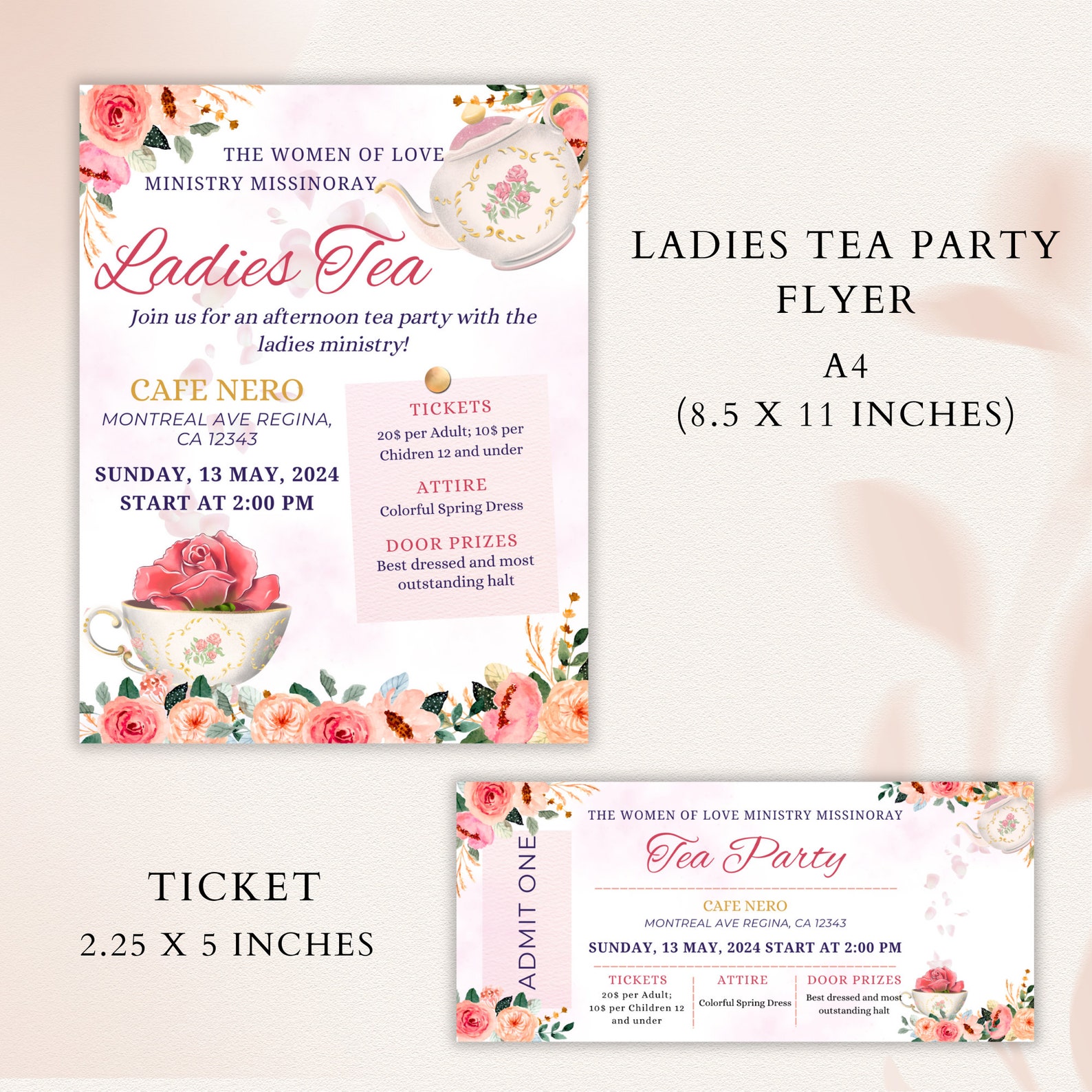 Ladies Tea Event Flyer Ladies Tea Event Ticket Women's Ministry Tea ...