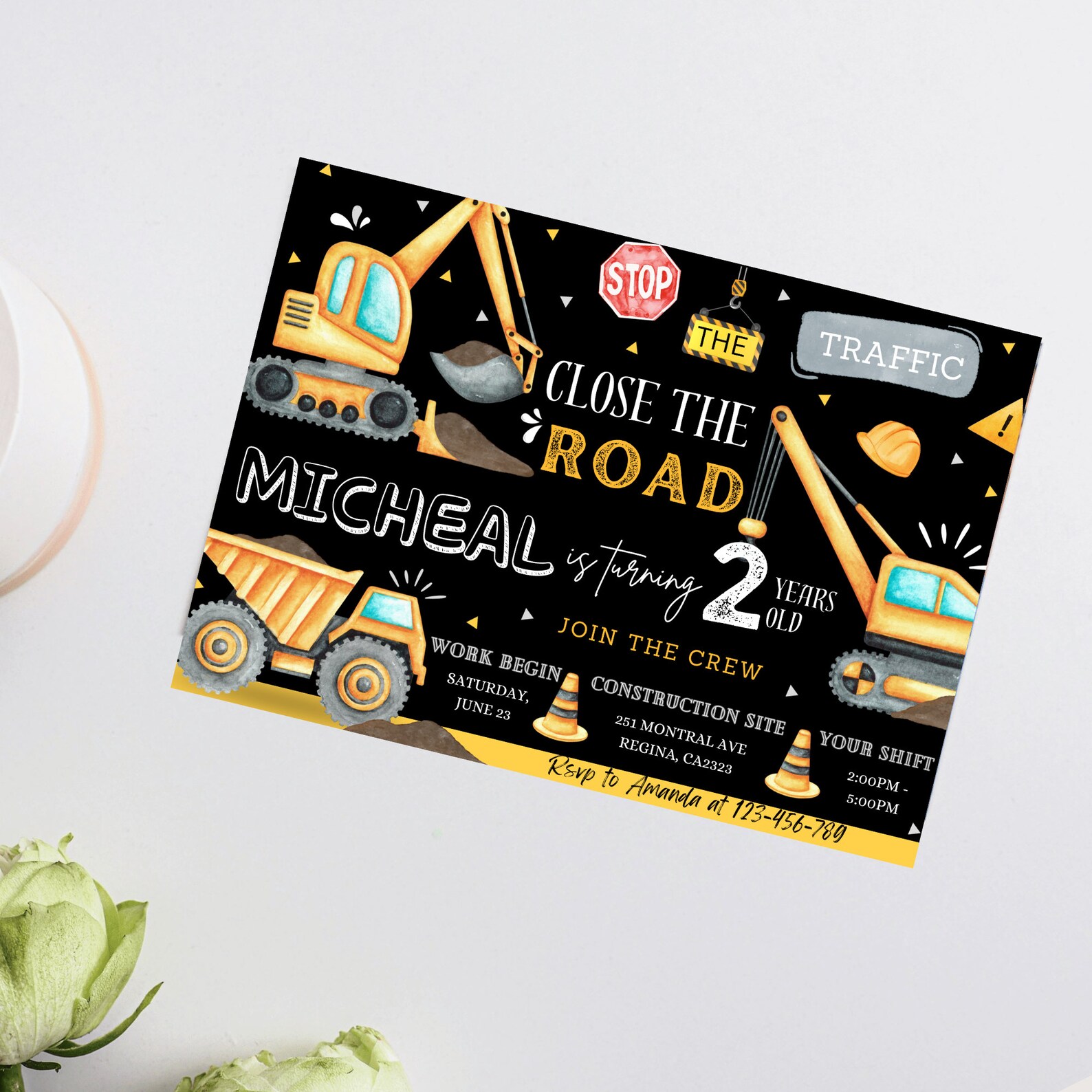 Dump Truck Party Excavator Invitation Construction Party Electronic ...
