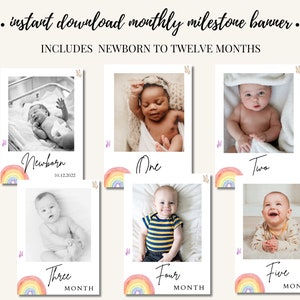 Editable Pastel Rainbow Monthly Photo Banner - Customizable Monthly ...